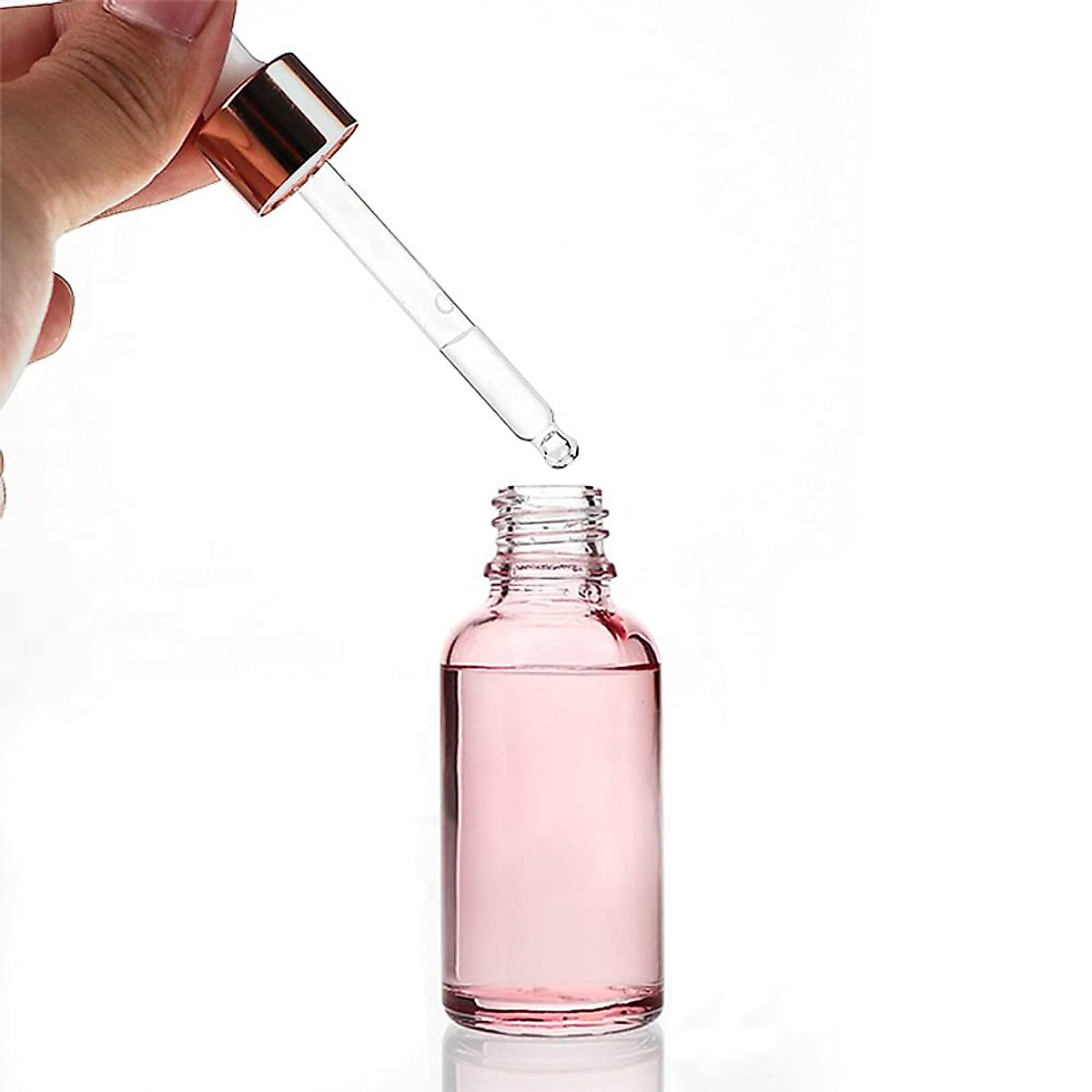 6 Pack,1Oz Pink Glass Dropper Bottle for Essential Oils,Empty Glass Eye Dropper Bottle Holder With Glass Reagent Pipette,Rose-Golden Caps Perfume Travel Vial Container-FREE Pipette,Funnel