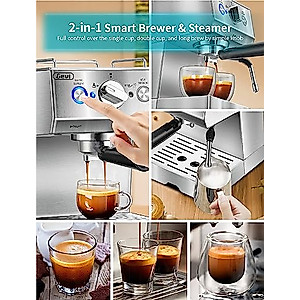 Espresso Machine, Stainless Steel Espresso Machine with Milk Frother for Latte, Cappuccino, Machiato,for Home Espresso Maker, 1.8L Water Tank, Semi Automatic Espresso Machines 20 Bar