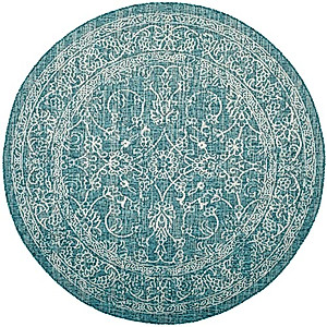 SAFAVIEH Courtyard Collection Area Rug - 6'7" Round, Turquoise, Non-Shedding & Easy Care, Indoor/Outdoor & Washable-Ideal for Patio, Backyard, Mudroom (CY8680-37221)
