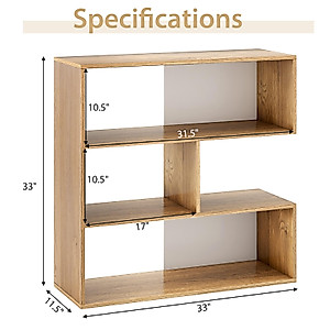 Tangkula 3 Cubes Bookcase, Irregular Open Bookcase, Freestanding Bookshelf Combination, Anti-Tipping Device, Home Display Storage Shelf for Living Room Study (Natural, 3-Cube, Concave)