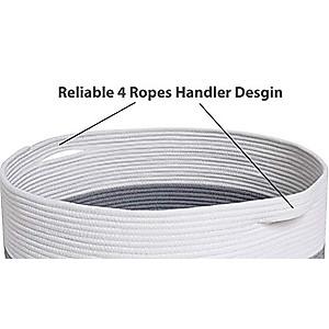 24" x 24" x 17" Max Size Large Cotton Rope Basket, Extra Large Storage Basket, Woven Laundry Hamper, Toy Storage Bin, for Blankets Clothes Toys Towels Pillows in Living Room, Baby Nursery, Grey