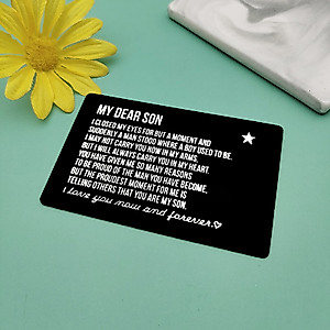 Baipilu Son Gift From Mom Engraved Wallet Insert Card to My Son Inspirational Gift Metal Wallet Insert Card Birthday Graduation Wedding Gift Encouragement Gift Mom to Son Gifts Family Gifts from Mom