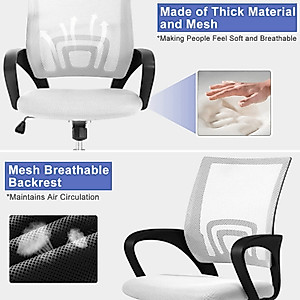 Ergonomic Office Chair Mesh Desk Chair, Computer Chair with Lumbar Support& Armrests, Adjustable Mid-Back Computer Desk Chair, Modern Executive Rolling Swivel for Women Adults, White