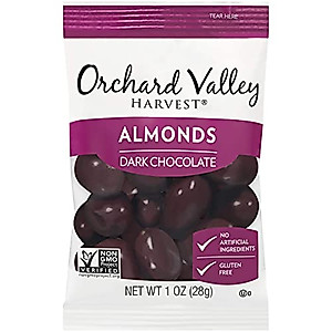 Orchard Valley Harvest Dark Chocolate Almonds, 1 Ounce Bags (Pack of 15), Gluten Free, Non-GMO, No Artificial Ingredients