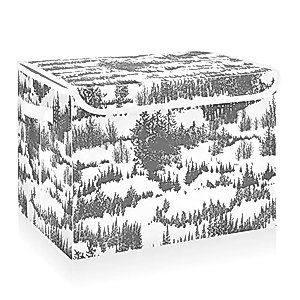 CaTaKu Forest Woodland Storage Bins with Lids and Handles, Fabric Large Storage Container Cube Basket with Lid Decorative Storage Boxes for Organizing Clothes