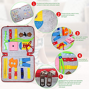 Busy Board for Toddlers 1-6, Travel Toys for Toddlers 1 2 3 4, Montessori Basic Skills Dress Zipper Latch Buckle Learning Book, Great Airplane Carseat Stroller Birthday Gift for Babies Boys and Girls