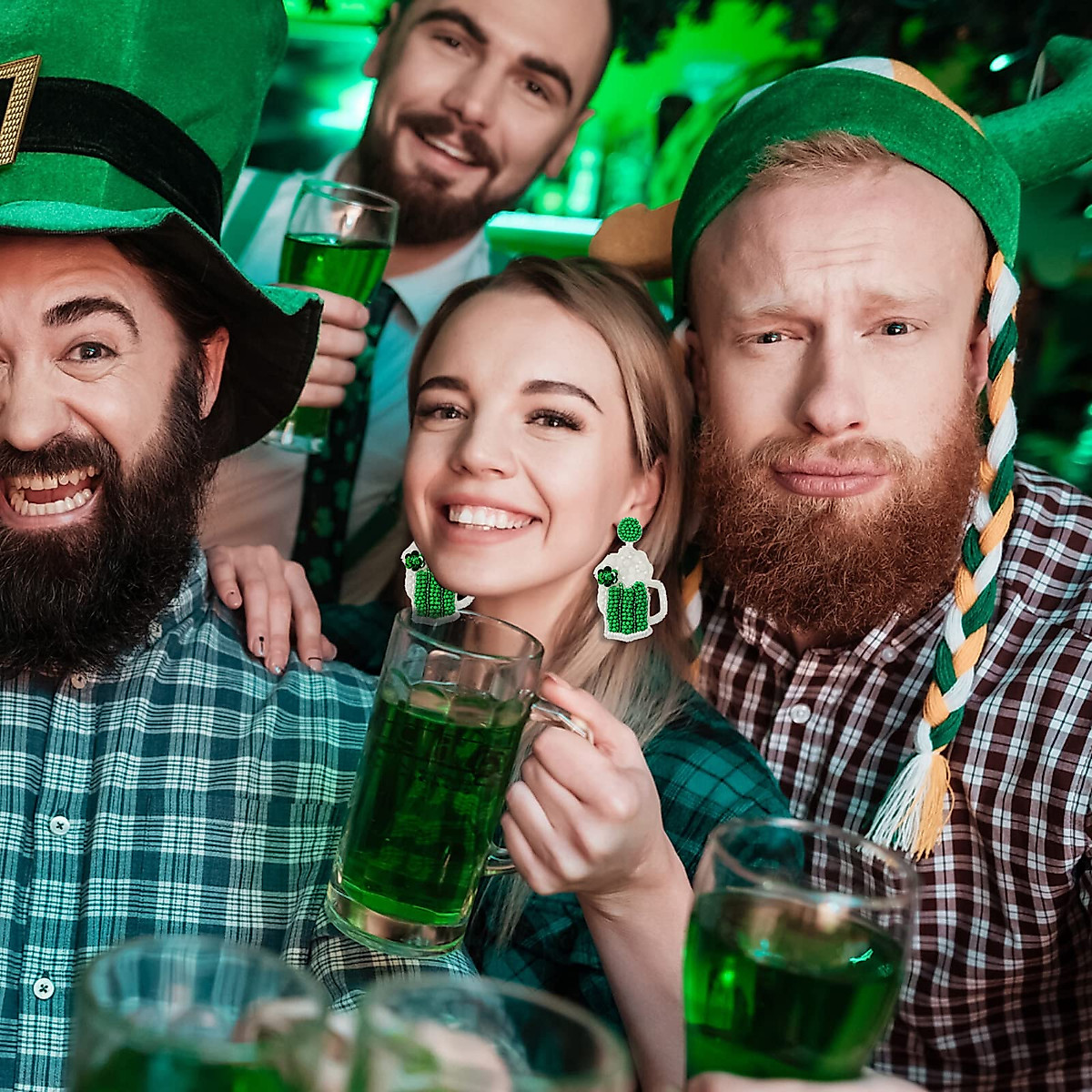 St Patrick's Day Beaded Earrings Green Beer Cup Dangle Earrings St Patrick's Day Accessories Costumes Jewelry for Women Gifts