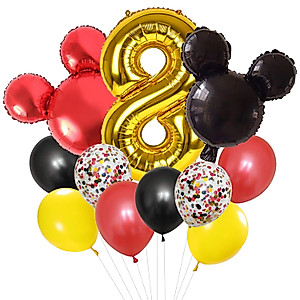 LINGTEER Micky Mouse Happy Birthday Decorations Set - Oh Twodles Gold Banner - 2nd Micky Theme Birthday Balloon Party Decorations.