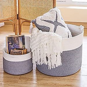 Goodpick Cute Grey Cotton Rope Basket And Large Baby Nursery Storage Basket (Set of 2)