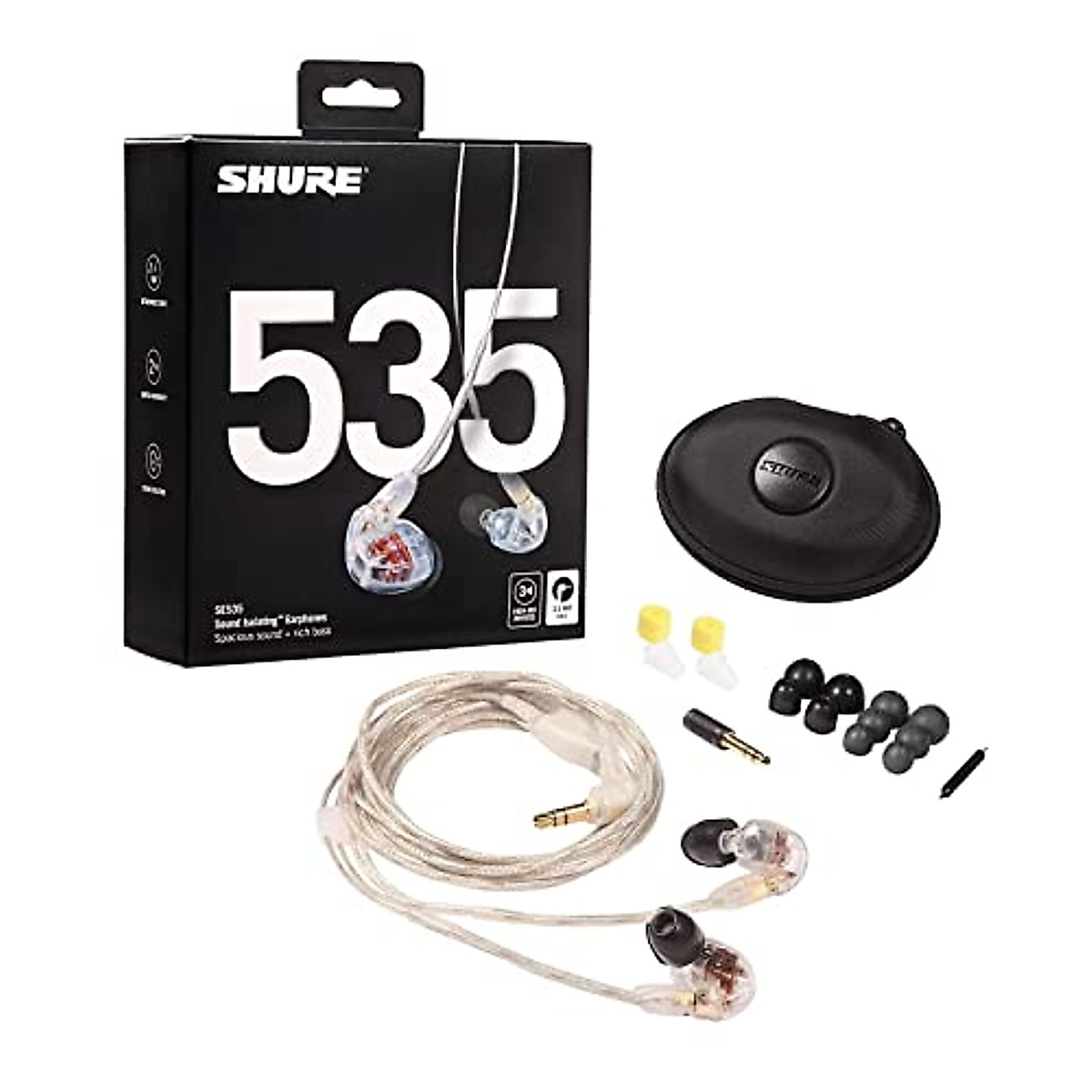 Shure SE535-CL Professional Sound Isolating Earphones - Clear & SE215 PRO Wired Earbuds-Professional Isolating Earphones Sound and Deep Bass, Single Dynamic MicroDriver