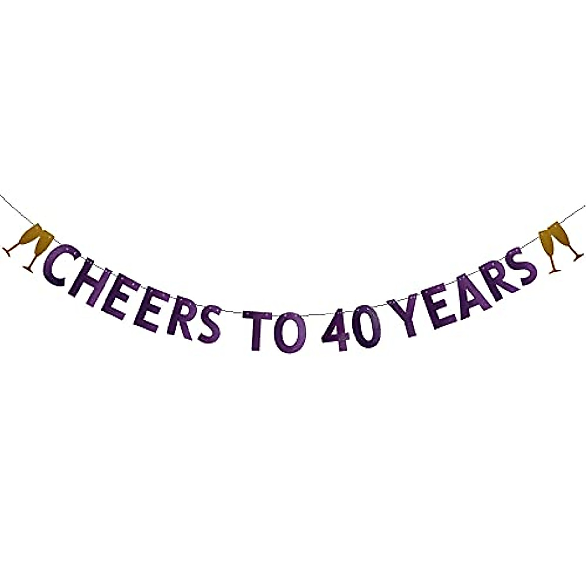 Cheers to 40 Years Banner, Pre-Strung, Purple Paper Glitter Party Decorations for 40th Wedding Anniversary 40 Years Old 40th Birthday Party Supplies Letters Purple ZHAOFEIHN