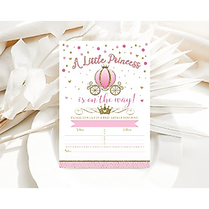 Your Main Event Prints Princess Baby Shower Invitation, Royal Pink and Gold Carriage Baby Sprinkle, 20 Fill in Invitations and Envelopes