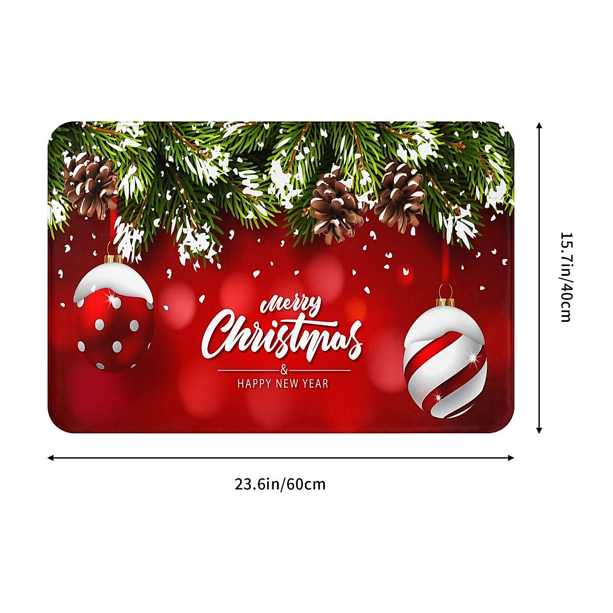 Christmas Bath Mat for Bathroom New Year Ball Fir Branch Red Rugs Shower Mats Memory Foam Rug Non Slip Floor Small Carpet Soft Light Absorbent Washable for Home Hotel Decor 15.7 X 23.6 inch