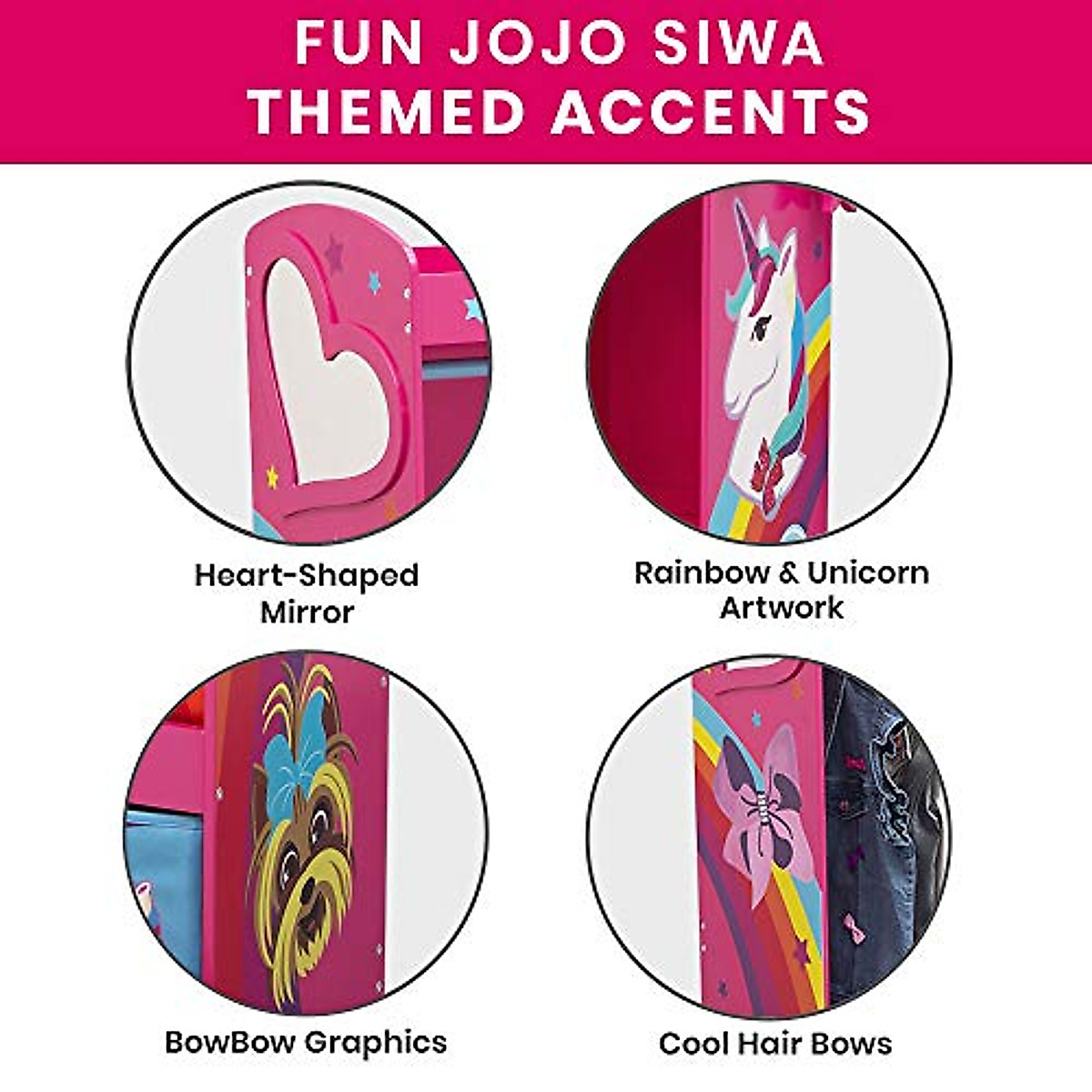 JoJo Siwa Dress and Play Boutique by Delta Children - Pretend Play Costume Storage Wardrobe for Kids with Mirror & Shelves