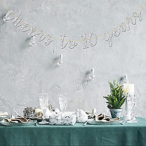 INNORU Glitter Silver Cheers to 10 Years Banner - Child 10th Birthday Sign Bunting 10th Wedding Anniversary Party Bunting Decoration