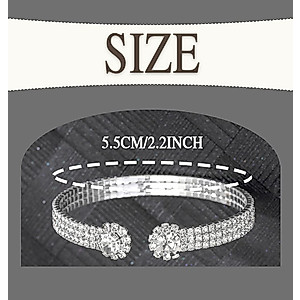 ELABEST Rhinestone Bracelet Silver Flower Bracelet Multi Row Bracelet Sparkly Hand Chain Bracelet Cuff Adjustable Wedding Parties Jewelry Accessories for Women (Silver)