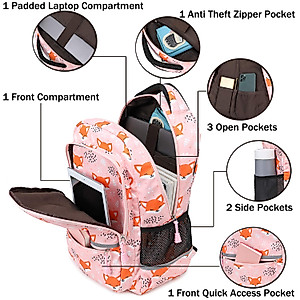 Soekidy Backpacks for Girls Fox School Bags Kids School Bags Backpack with Lunch Box and Pencil Case for Age 3+