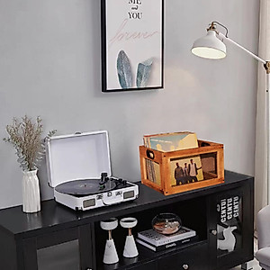 AMMKARE Vinyl Record Storage Crate Wooden Record Holder, Wooden LP Record Storage Box Album Shelf Vinyl Record Storage Cube Record Record Organizer Box Storage