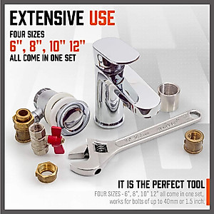 HORUSDY 4-Piece Adjustable Wrench Set, CR-V Steel, Crescent Wrenches Set(6-inch, 8-inch, 10-inch, 12-inch)