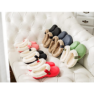 Reenloon Waterproof Slippers Women Men Fur Lined Clogs Winter Classic Outdoor Garden Comfy Warm Non-Slip Slippers