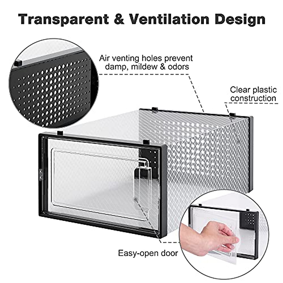 Yescom 18 Pack Shoe Storage Box Clear Shoe Organizer Bins for Closets Stackable Sneaker Container Foldable Home Closet Apartment Use Small Size Black