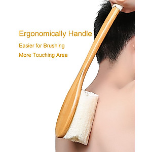 Leotruny 100% Natural Exfoliating Loofah with Long Wooden Handle Shower Back Brush (Off-White (1 Pack))