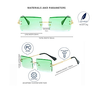 LASPOR Retro Rimless Rectangle Sunglasses for Women Men Tinted Lens Gold Metal Frameless Vintage Square Glasses UV400 Protection Green gradient
