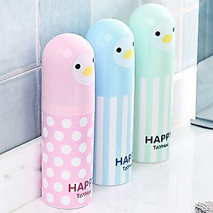 shengyuze Toothbrush Case Travel, Portable Cute Cartoon Penguin Toothbrush Toothpaste Holder Travel Storage Case - Green