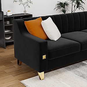 HenleneCoco 2 PCS Black Velvet Sofa Sets with 5 Pillows for Living Room Furniture, Modern Mid Century Tufted Classic Couches Set (1 PC Loveseat & 1 PC 3 Seater Couch)