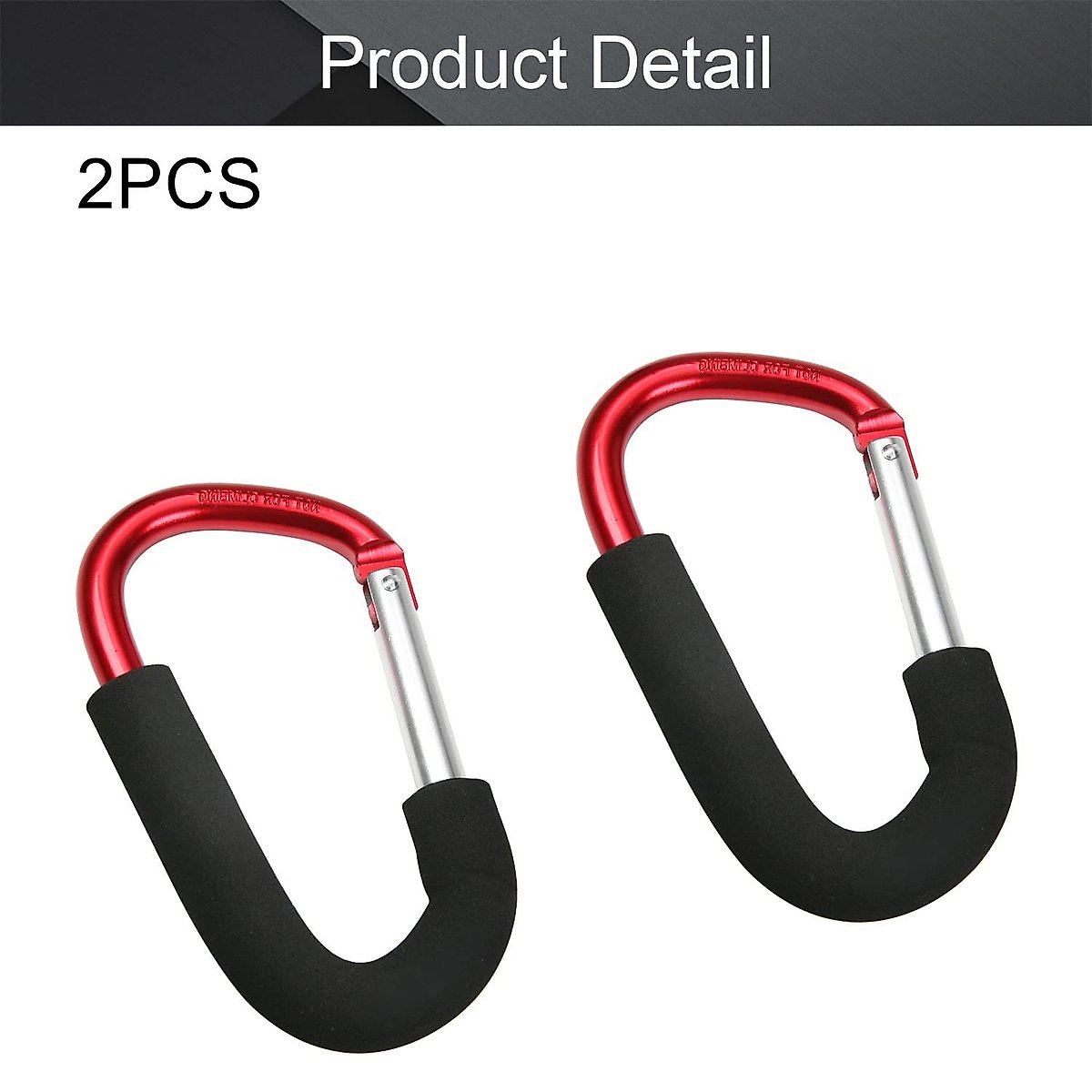 MroMax Pack of 2 Grocery Bag Holder Handle Carrier Tool Grip Your Tote，Handy Stroller Hooks, Multi Purpose Hooks, Pushchair Shopping Bag Hook Carabiner Maximum Load 6.61 lb (Red)