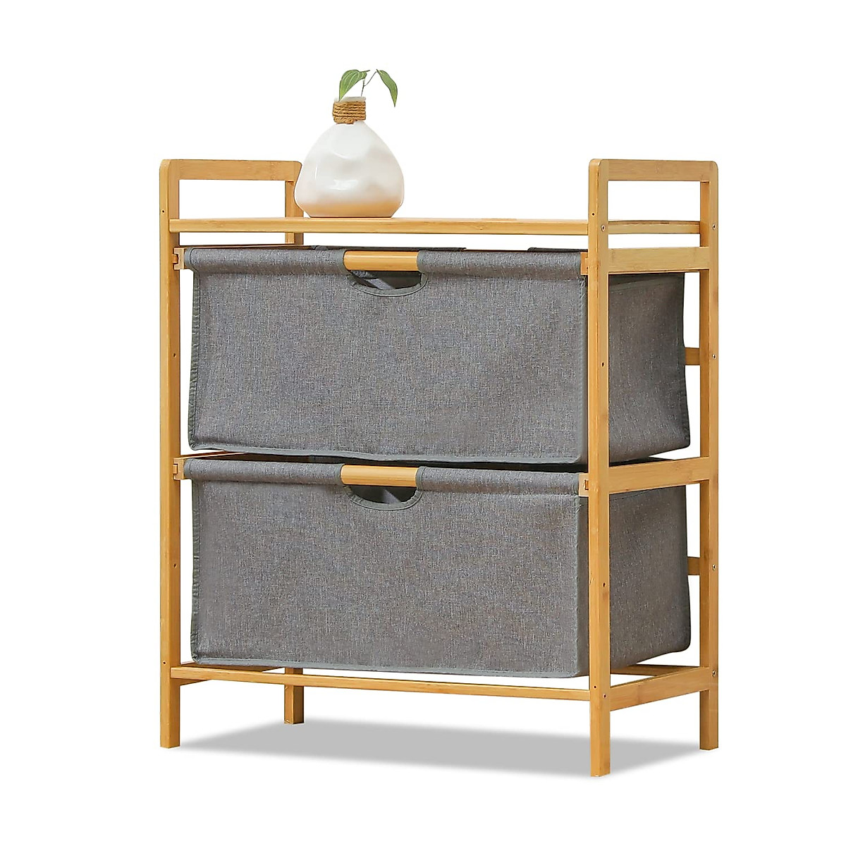 Magshion Storage Dresser with 2 Drawers, Bamboo Frame Fabric Storage Tower, End Side Table Nightstand with 2 Fabric Bins, Chest Storage Organizer for Bedroom, Living Room, Hallway