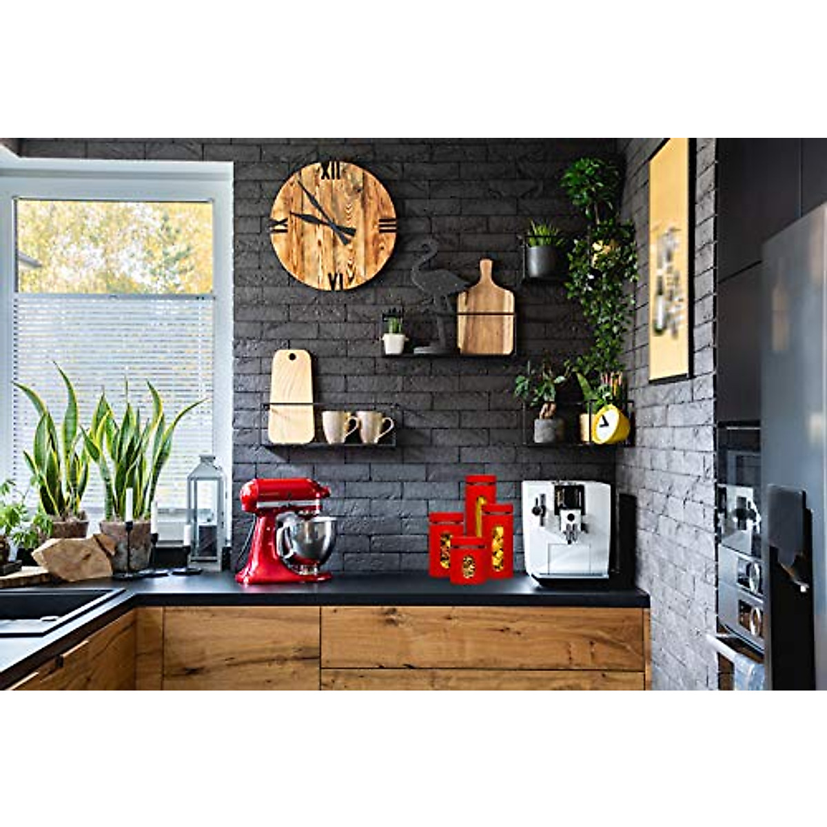 Quality Modern Red Stainless Steel Canister Set for Kitchen Counter with Glass Window & Airtight Lid - Food Storage Containers with Lids Airtight - Pantry Storage and Organization Set