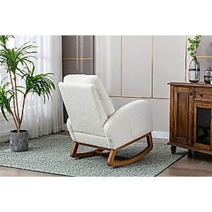 Dolonm Rocking Chair Mid-Century Modern Nursery Rocking Armchair Upholstered Tall Back Accent Glider Rocker for Living Room (White)