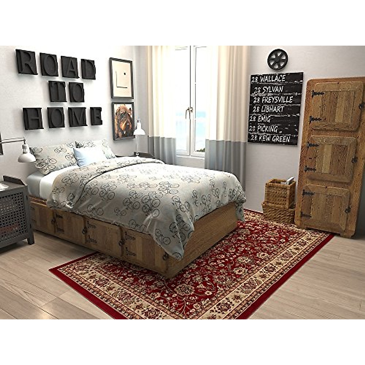 Unique Loom Sialk Hill Collection Area Rug - Washington (5' 3" x 8' Rectangle, Burgundy/ Cream)