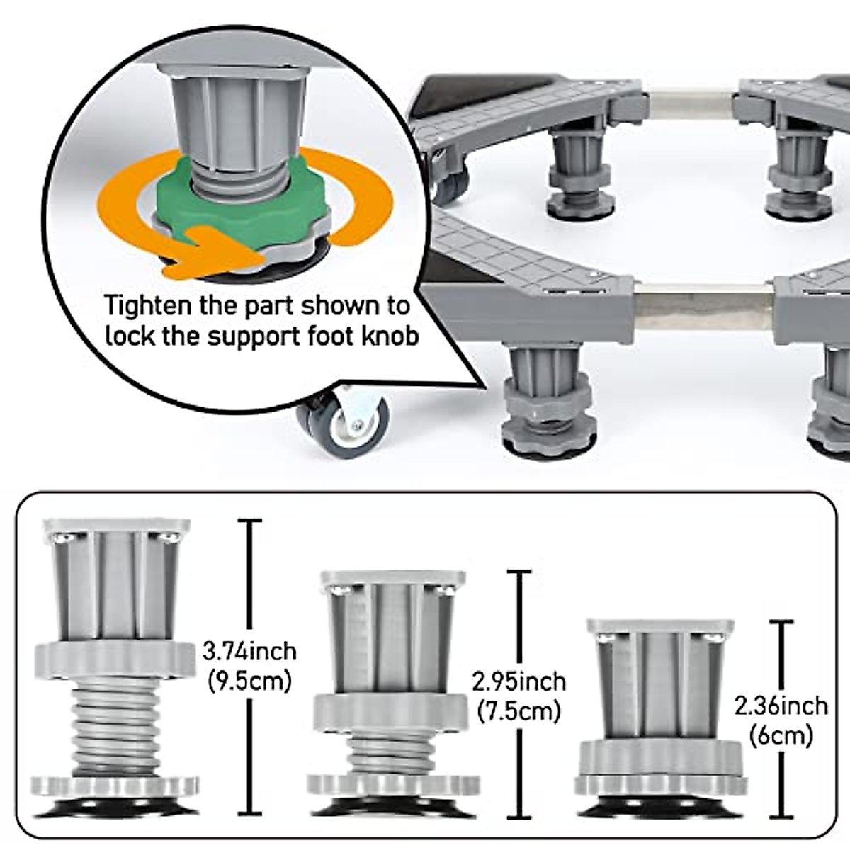 Adjustable Mini Fridge Stand Washing Machine Base, Mobile Roller Stand with 4 Locking Rubber Rotating Wheels and 4 Strong Feet, Max Load 660 lbs, for Washing Machines Refrigerators and Dryer
