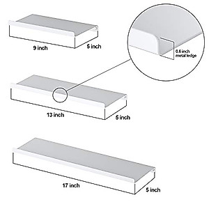 SRIWATANA White Metal Wall Shelves, Floating Shelves Wall Mounted Set of 3 for Bedroom, Living Room, Bathroom, Kitchen, Matte White