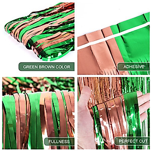LOLStar 3 Pack Superbowl Photo Booth Prop, Football Party Decorations, 3.3x6.6 ft Dark Green and Brown Foil Fringe Curtain Photo Backdrop for Super Bowl Sunday Party, Football Themed Party Decoration