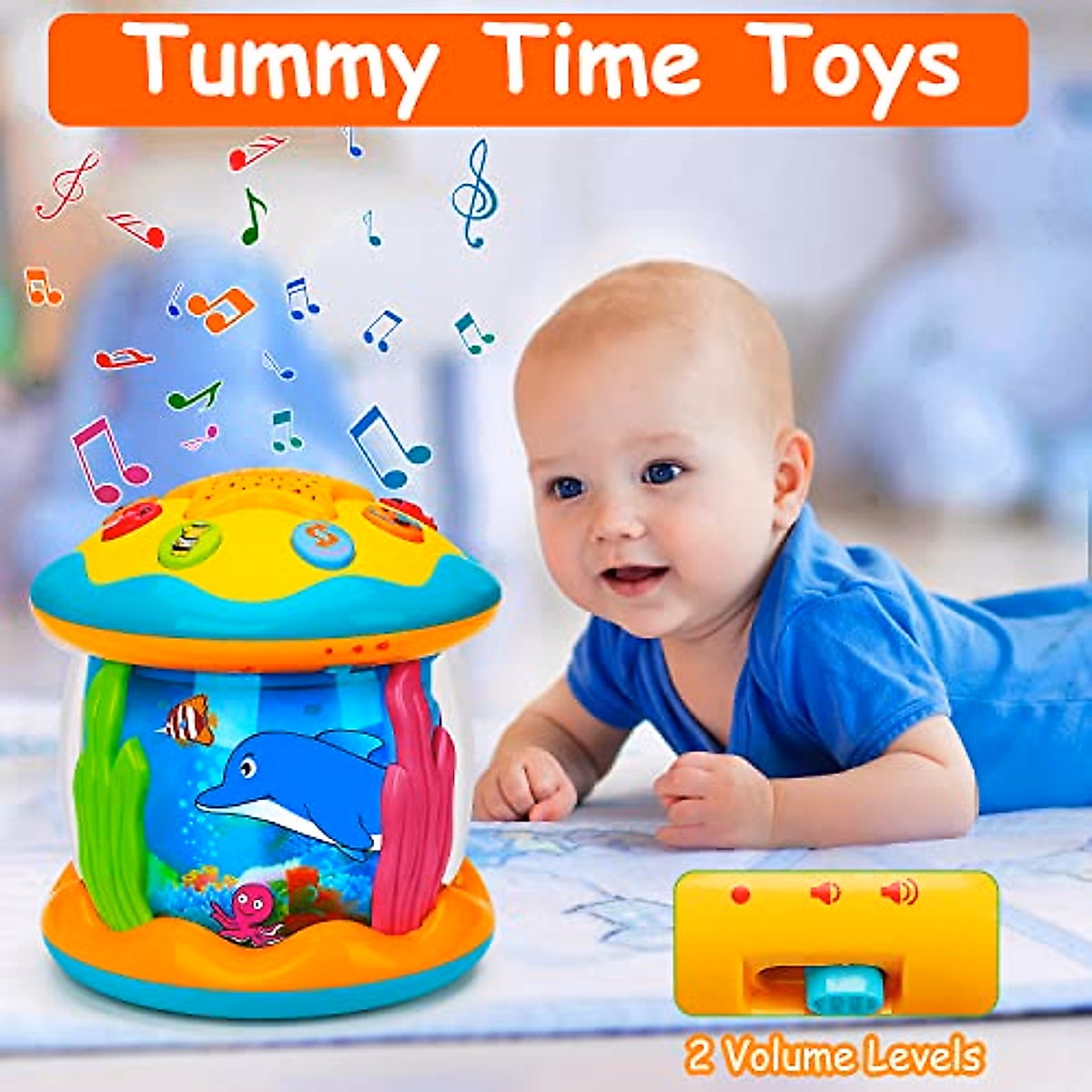 Baby Toys 6 to 12 Months 4 in 1 Musical Projector Rotating Tummy Time Learning Light Up Infant Baby Toys 0-3 3-6 9 12-18 Month Babies Toddlers 1 2 3 Year Old Boy Girl Kid Easter Gifts for Baby