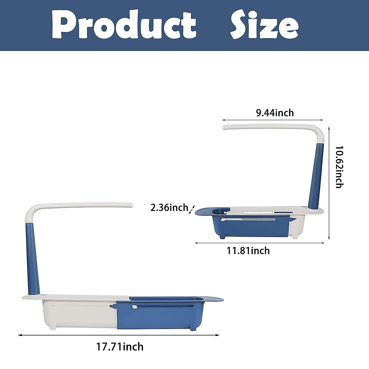 Tmnoa Telescopic Sink Storage Rack,Adjustable Length 2-in-1 Sink Storage Rack Holder Drain Rack for Kitchen Sponge and Soap Expandable Storage Drain Basket for Home Kitchen (Blue)