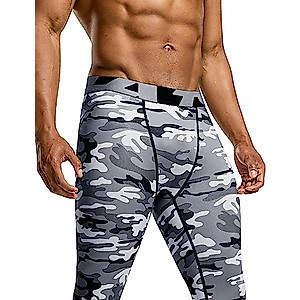 TSLA Men's Compression Pants - Cool Dry Athletic Sports Workout Running Tights Leggings Baselayer, 3pack Tights Camo Black/Camo Grey/Camo Red, Medium