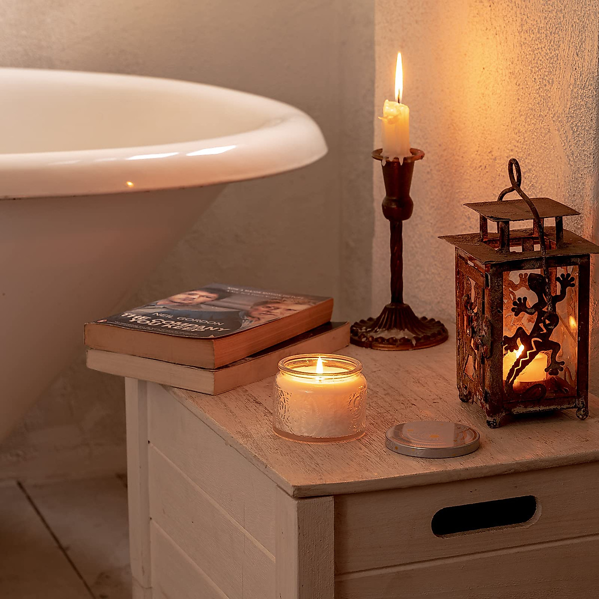 Art Secret 4oz Sun Moon Stars Embossed Glass Candle Container with Lid and Labels (Pack of 18, Clear)