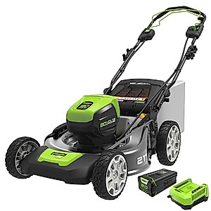 Greenworks Pro 21-Inch 80V Self-Propelled Cordless Lawn Mower, 5Ah Battery Included MO80L510 , Black, Green