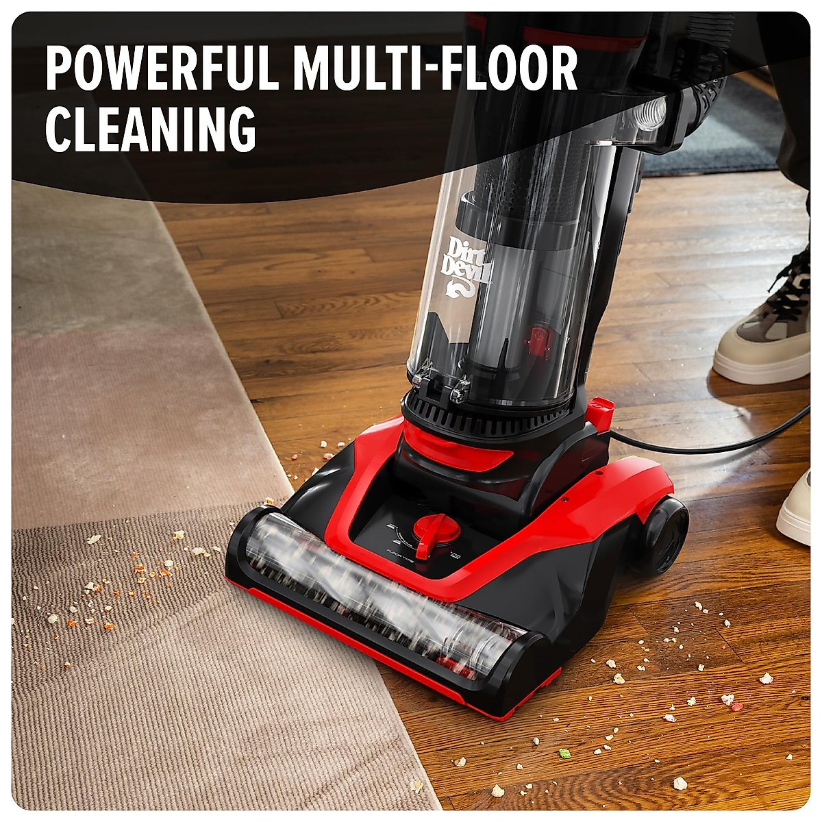 Dirt Devil Multi-Surface Extended Reach+ Bagless Upright Vacuum Cleaner Machine, for Carpet and Hard Floor, Height Adjustment, Powerful Suction with Versatile Tools, Lightweight, UD76300V, Red