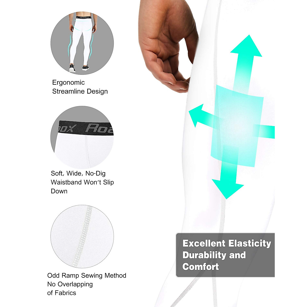 Roadbox 2 Pack Men's Compression Pants Cycling Tights Leggings Cooling Dry Underwear Bottoms Baselayer for Basketball Running