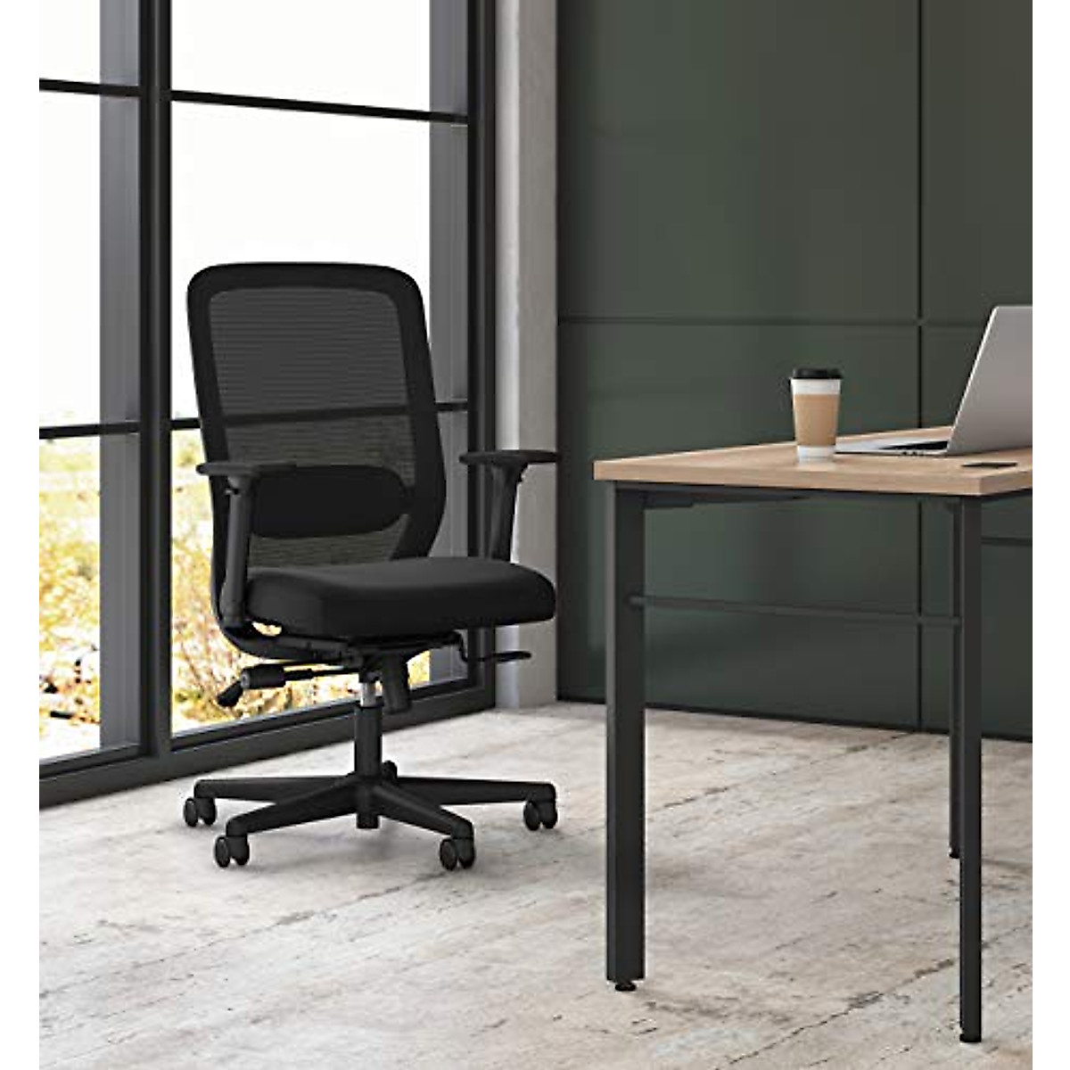 HON Exposure Mesh Task Computer Chair with 2-Way Adjustable Arms for Office Desk, Black (HVL721), Back