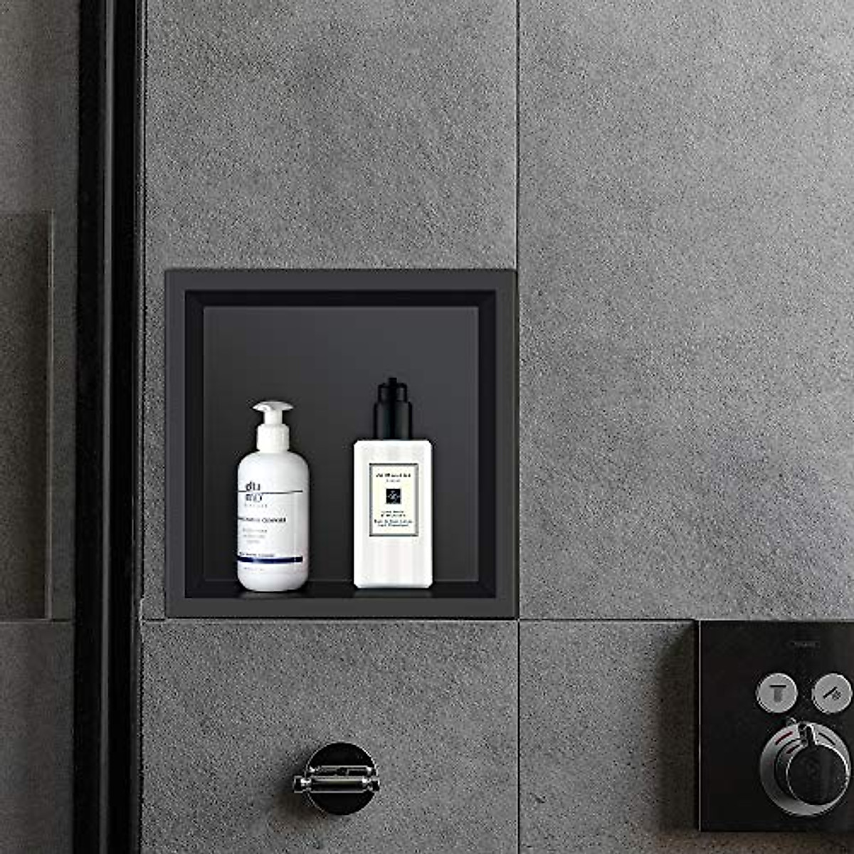 DecoMust 12“ X 12” Stainless Steel Shower Niche Modern and Elegant Design, Easy to Install, Perfect for Shampoo and Soap Storage (Matte Black)