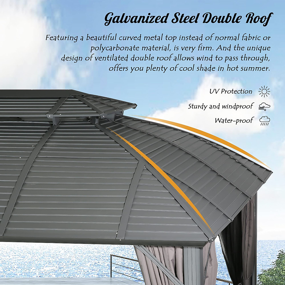 Patio Tree 10' x 12' Aluminum Outdoor Gazebo, Patio Permanent Hardtop Gazebo with Netting and Privacy Curtains