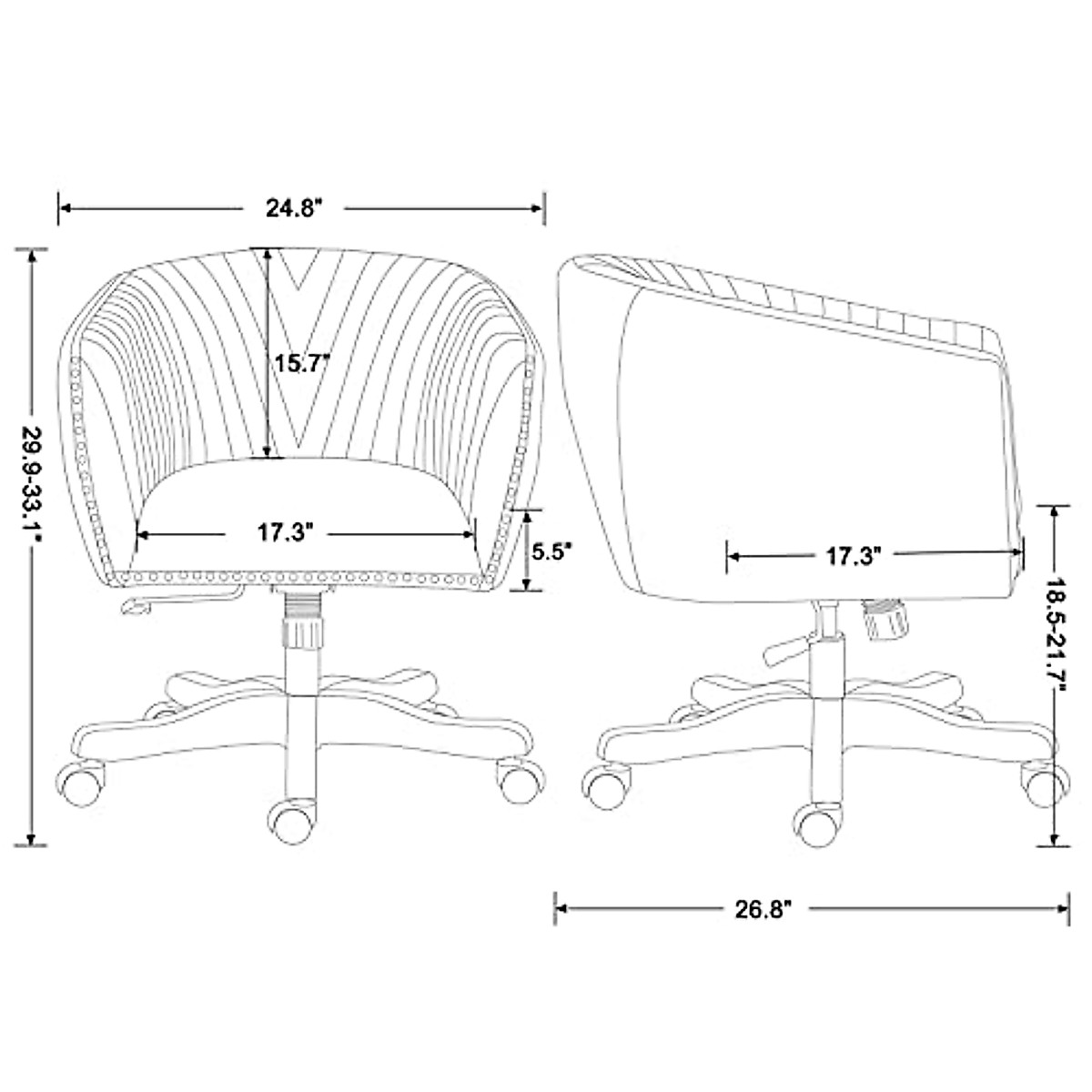 QUINJAY Green Faux Leather Home Office Desk Chair, Upholstered Barrel Swivel Adjustable Arm Desk Chair with Nailheads, Comfy Mid-Back Study Chair with Silent Wheel for Study Office Computer
