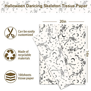 Whaline 100 Sheets Halloween Tissue Paper Dancing Skeleton Gift Wrapping Paper Decorative Art Paper for Home Party DIY Crafts Supplies, 14 x 20 Inch