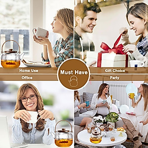 1000ml(33.8oz) Glass Teapot Kettle with 2 Type Removable Infuser and Wooden Lid, Borosilicate Glass Tea Pot Gas & Electric Stovetop Safe, Tea Maker for Loose Leaf & Blooming Tea, 2 Way for Boiling Tea